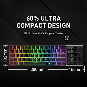 Havit 60 percent Mechanical Keyboard Mouse Combo, Wired 61 Keys Gaming LED Backlit Compact with Red Switches & 4800 DPI Programmable for Windows PC Laptop Gamers, Black (Renewed)