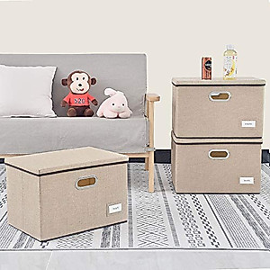 Large Foldable Fabric Storage Bins with Lids Washable Transparent Slot Design [4-Pack]Fashionable Decorative Collapsible Linen Organizer Box Used For Clothes Toys Books CDS Home Closet Bedroom Office