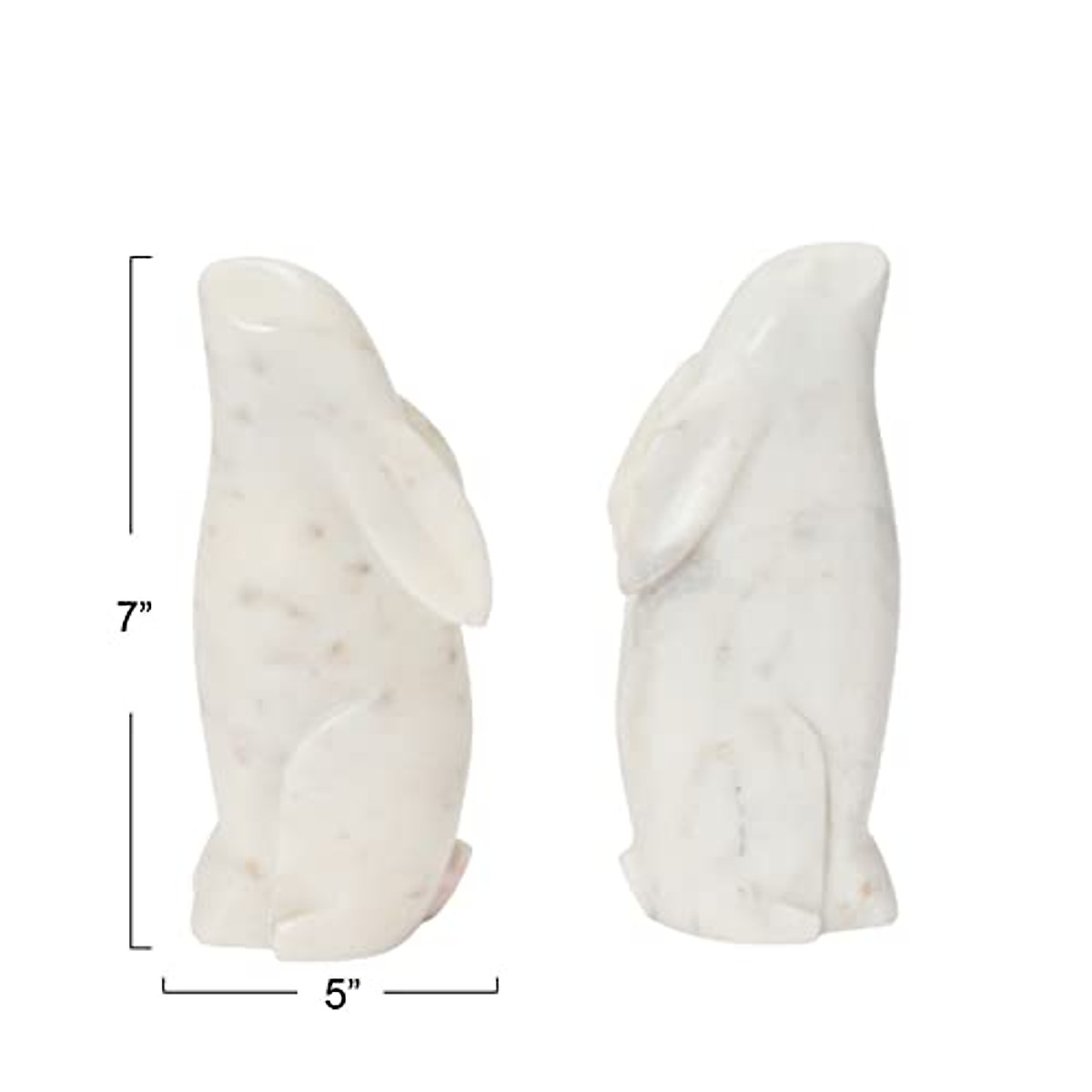 Creative Co-Op Handcarved Rabbit Marble, White, Set of 2 Bookends, 3" L x 5" W x 7" H