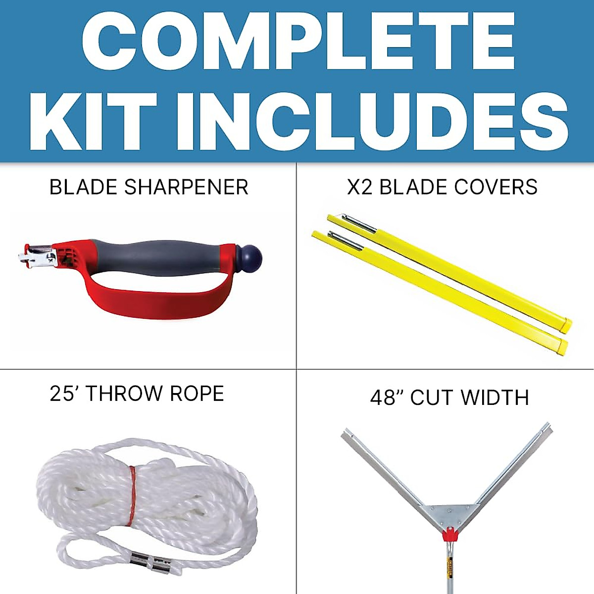 Jenlis The Original Weed Razer, Lake Weed Cutter, Large Pond Aquatic Plant Cutting Tool, Long and Sharp Razor Blades Shear Cattail, Reed, Lilly & Chara Algae, 48 Inch Cut Width, 25 Foot Throw Rope