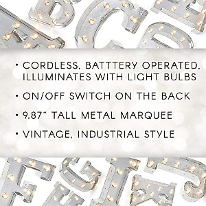 Darice 5915-714 Silver Metal Marquee Letter – M-9.87” Tall, Galvanized Finish