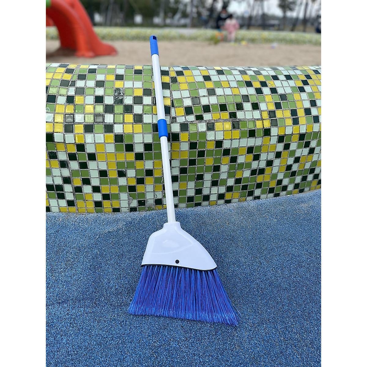 Small Broom - Indoor or Outdoor Portable Broom with Adjustable Handle, Cleaning Little Helper for Housekeeping, Office, Working Desk, and Pet Nest(White&Blue)