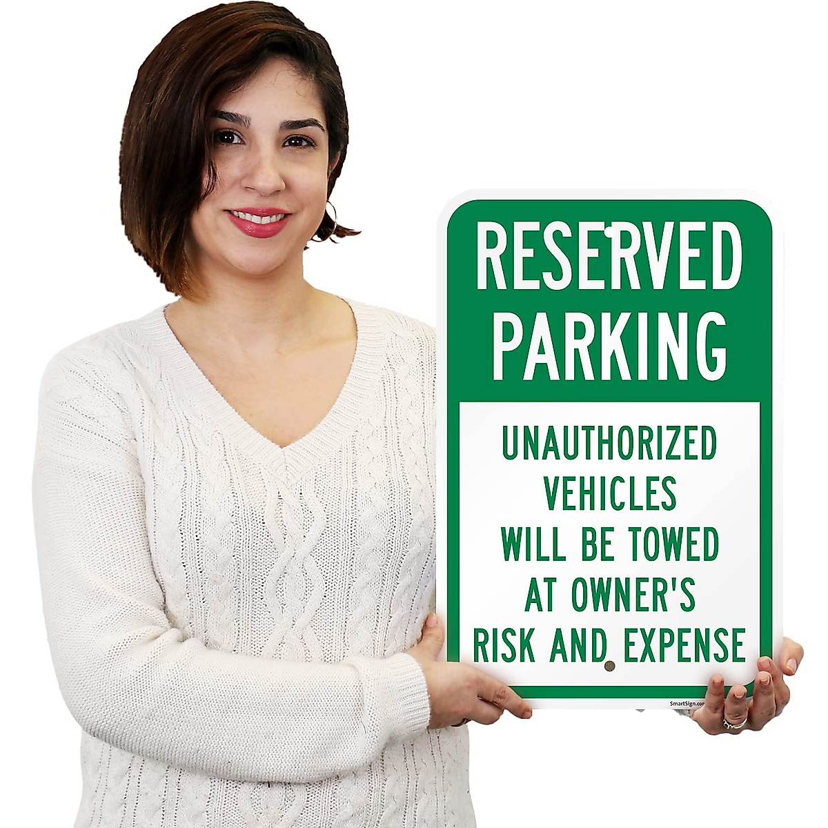 SmartSign 18 x 12 inch “Reserved Parking - Unauthorized Vehicles Will Be Towed at Owner Risk and Expense” Metal Sign, 63 mil Laminated Rustproof Aluminum, Green and White, Made in USA