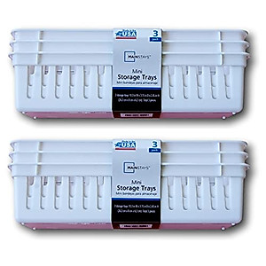 Slim Plastic Storage Trays Baskets in White- Set of 6 (1 Pack)