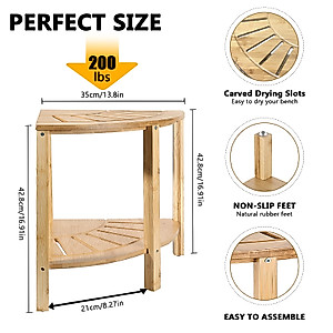 Shower Foot Rest, Bamboo Corner Shower Bench for Shaving Legs, Shower Stool with Storage Shelf for Inside Shower- Waterproof Bath Shower Seat for Bathroom