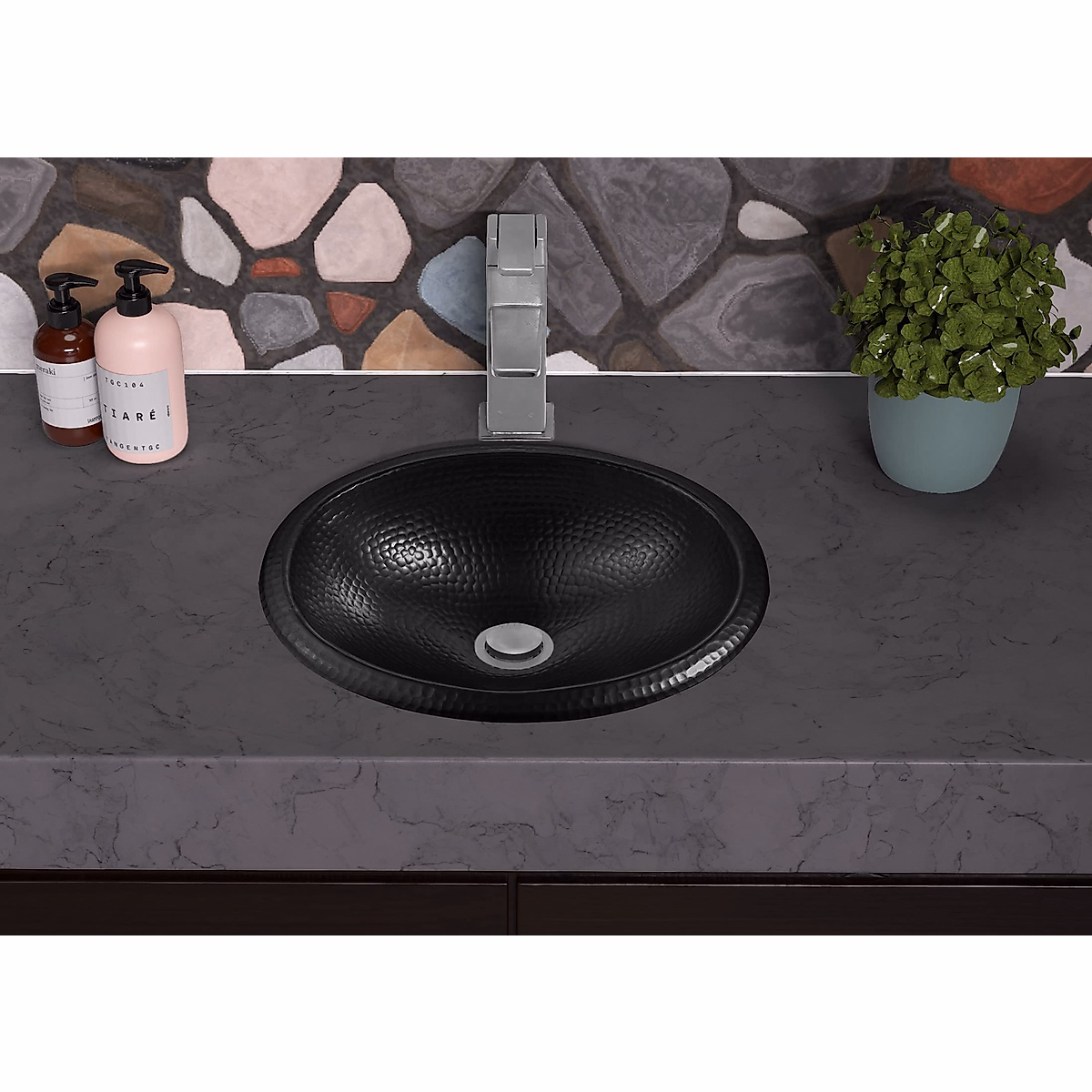 Monarch Abode 19103 Matte Black Hand Hammered Oval Drop-in Bathroom Vanity Sink (17 inches)