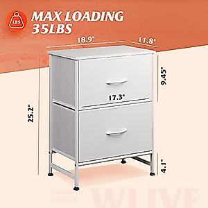 WLIVE 2-Drawer Nightstand and 5-Drawer Dresser Set, Dressers for Bedroom, Fabric Storage Tower, Hallway, Entryway, Closets, Sturdy Steel Frame, Wood Top, Easy Pull Handle (White)
