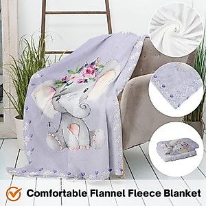 Elephant Blanket for Kids Purple Elephant Throw Blankets for Baby Girls Toddler Flannel Fleece Blankets Lightweight Fuzzy Soft Blanket Couch Sofa Bed Nursery New Born Birthday Gifts, 40''x50''