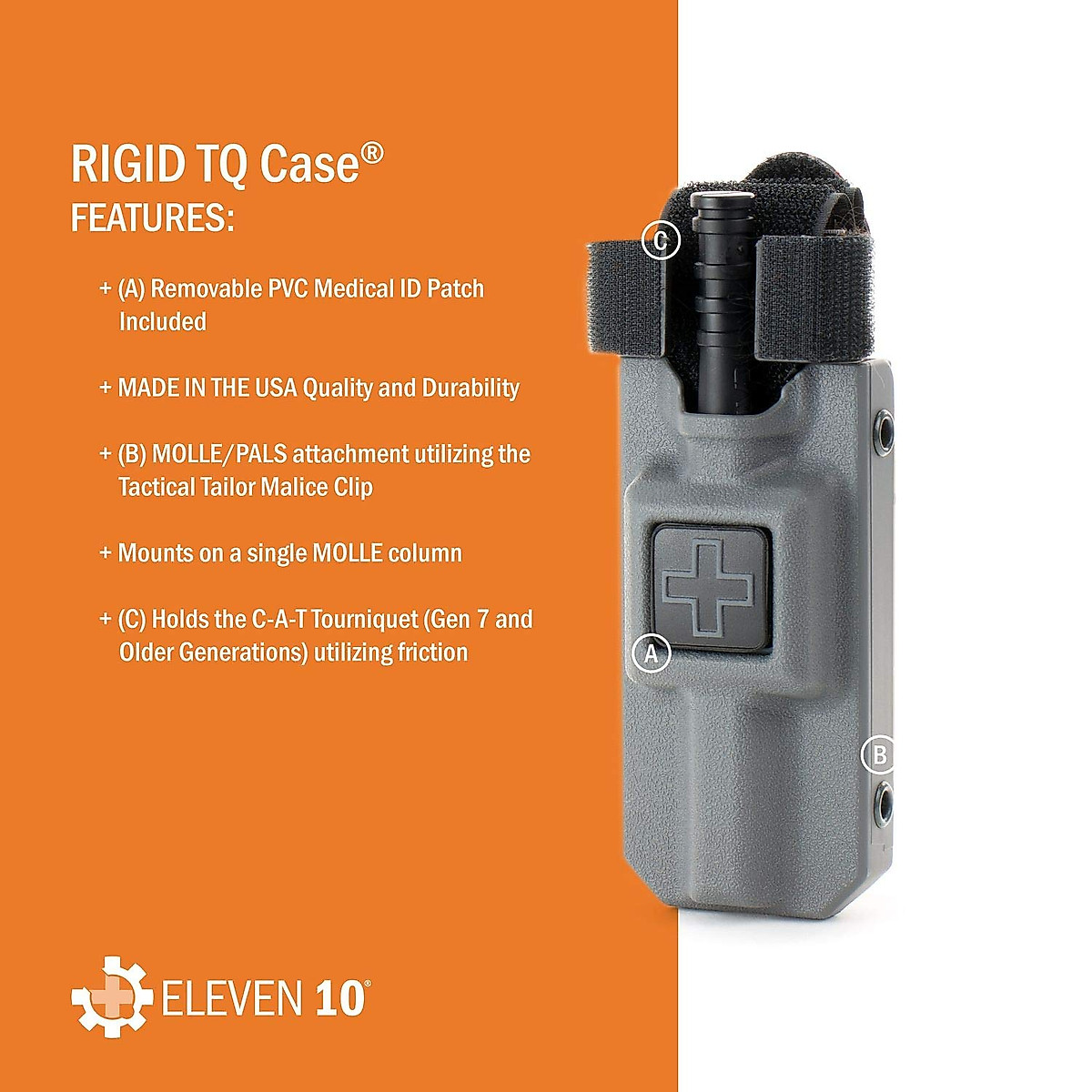 Eleven 10 Rigid TQ Case for C-A-T Tourniquet, Black, MOLLE Attachment - Tourniquet Included