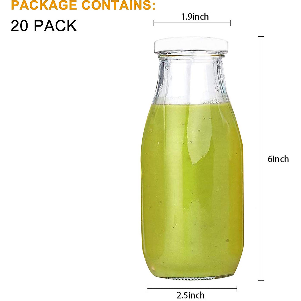 QAPPDA 12 oz Glass Bottles, Glass Milk Bottles with Lids, Vintage Breakfast Shake Container, Vintage Drinking Bottles with Chalkboard Labels and Pen for Party,Kids,Set of 20