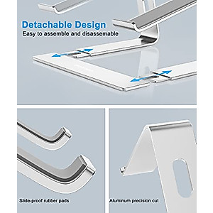 BoYata Laptop Stand, Aluminum Ergonomic Laptop Riser Computer Stand for Desk, Detachable Laptop Holder Compatible for All 10-15.6" MacBook Air Pro, Dell XPS, HP, Lenovo, Samsung-Silver