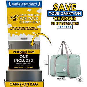 Narwey For Spirit Airlines Foldable Travel Duffel Bag Tote Carry on Luggage Sport Duffle Weekender Overnight for Women and Girls (1112 Mint Green)