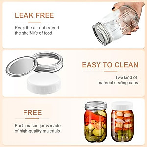 16 oz 6 Pack Glass Mason Jars with Plastic and Metal Airtight Lids Regular Mouth Glass Jars Clear Canning Jars for Food Storage Overnight Oats Food Snacks Candies DIY Projects (Wide Mouth)
