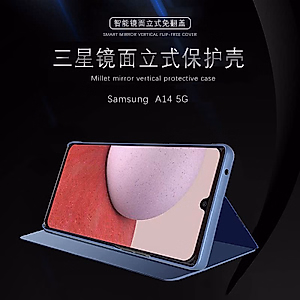 OOPKINS Compatible with Samsung Galaxy A14 5G Case Luxury Bookstyle Clear View Window Electroplate Stand Full Body Protective Flip Folio Slim Cover for Samsung Galaxy A14 5G PU Mirror Blue MX
