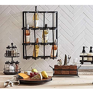 Wooden Cutlery holder Wrought Iron Spoons Stand For Dining Table, multipurpose Holder with 3 Wooden Jar(Black & Brown), 25.4x7.6x10.2 Centimeters