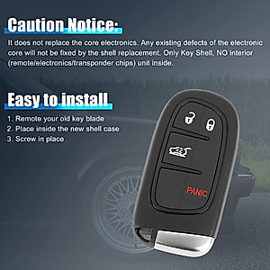 X AUTOHAUX Car Replacement Key Fob Shell Case 68159657AG for Jeep Cherokee 2015-2017 for Ram 1500 2500 3500 2013-2017 4 Key Button Black