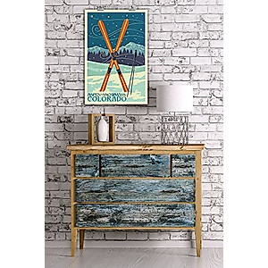 Aspen, Snowmass, Colorado, Crossed Skis Letterpress (16x24 Giclee Gallery Art Print, Vivid Textured Wall Decor)