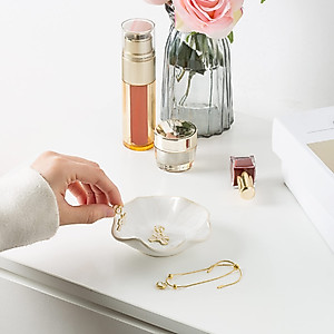 BEUNAIZER Jewelry Dish Tray, Ring Dish, Ceramic Trinket Tray, Key Bowl, Decorative Plate, Gifts for Friends Sisters Daughter Mother (milky white)