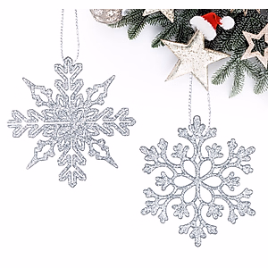 36Pcs Plastic Snowflake Ornaments, Christmas Silver Glitter Snowflake Hanging 4 Inches Large Snowflake Pendants Decorations for Christmas Tree Window Wedding Embellishing Party Decorations(Silver)
