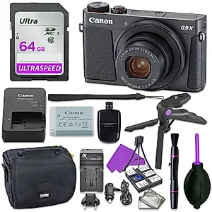 Canon Powershot G9 X Mark II Point & Shoot Digital Camera Bundle w/Tripod Hand Grip, 64GB SD Memory, Case and More (Black)