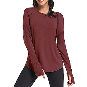 Muzniuer Womens Long Sleeve Workout Shirts-Plain Long Sleeve Tshirt for Women Yoga Sports T-Shirt Long Sleeve Breathable Shirts Activewear with Thumb Hole Red S