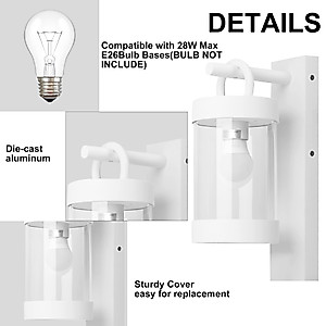 Inowel Porch Light White Dusk to Dawn Outdoor Wall Light,13in Large Exterior Lighting Fixture for House Garage Front Door,Waterproof Outside Hanging Lamp E26 Wall Mount Lantern(Bulb Not Include)