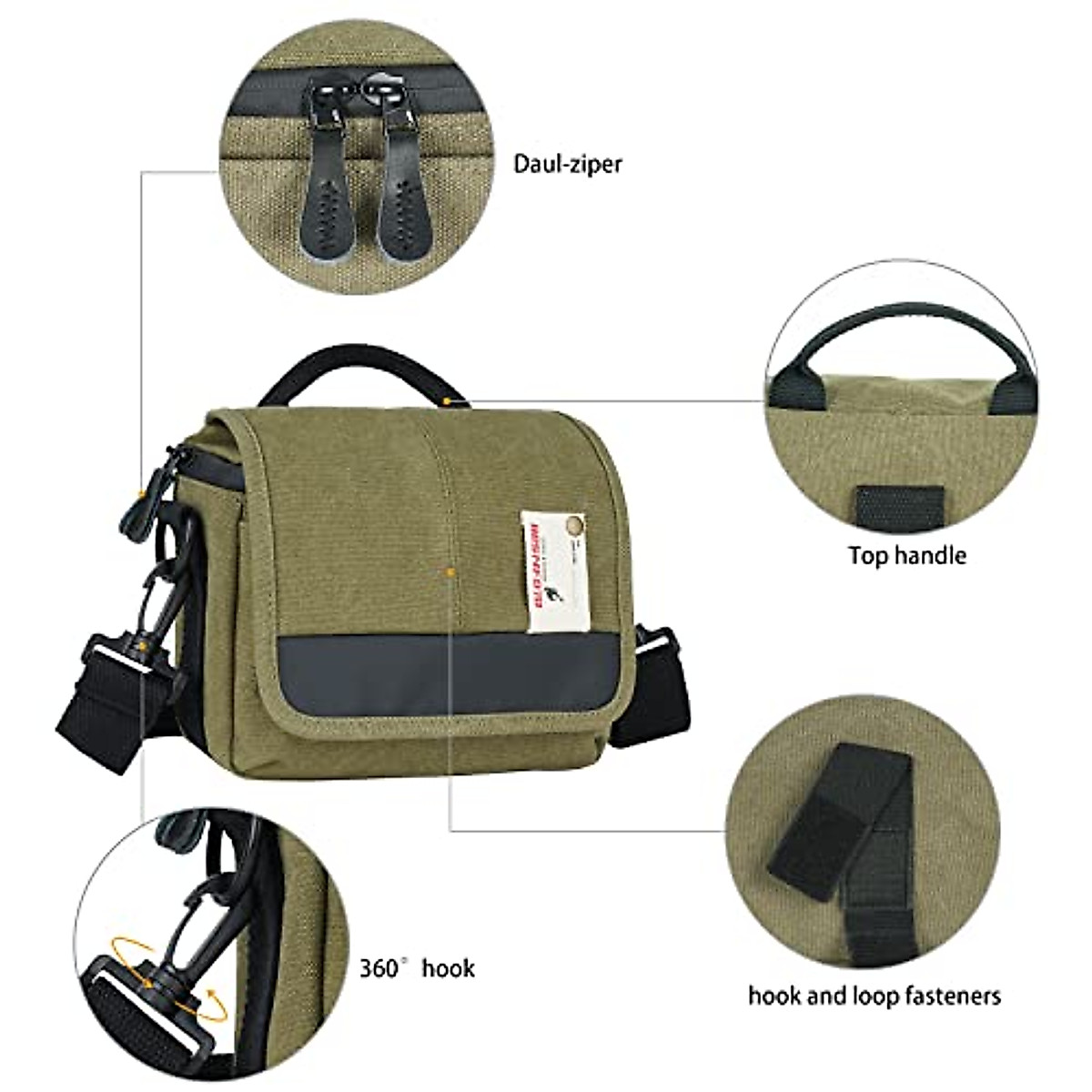 Besnfoto Camera Bag Small Mirrorless Camera Shoulder Bag Purse Waterproof Canvas Cute Compact Camera Messenger Bag Case for Women and Men
