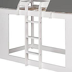 Harper & Bright Designs House Bunk Bed for Kids, Low Bunk Bed Twin Over Twin, Wood Toddler Bunk Beds Frame with Roof and Ladder for Girls Boys, White