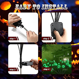 Halloween Decorations Outdoor Solar Scary Eyeball Lights - 2 Pack 12 LED Waterproof Halloween Path Lights, Green Eyeball Swaying Firefly Lights for Yard/Garden/Lawn/Party/Landscape Decoration