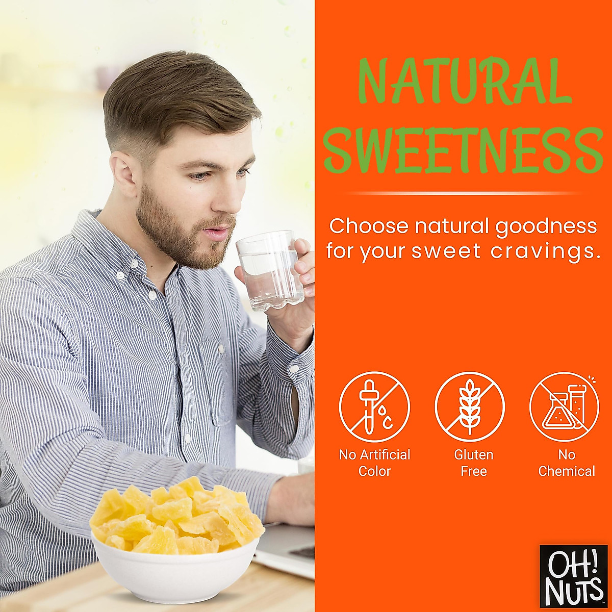 Oh! Nuts Dried Pineapple Chunks - 1.5lb Bulk Bag | Fresh Sweet Dehydrated Tropical Fruit Bites for Snacking & Baking | Low in Sugar, Sodium & Cholesterol | High in Fiber & Antioxidants, Dairy Free…