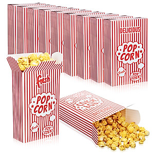 Sherr 400 Pieces Popcorn Boxes 1.25 oz Paper Close Top Popcorn Container Bags Bulk Red and White Striped Popcorn Cups Holder for Snack Movie Party Theater Night Birthday Carnival Circuses Supplies