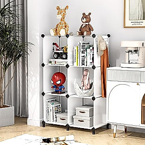 ROJASOP 6 Cube Storage Organizer, DIY Stackable Cube Storage Shelf Bookshelf Plastic Cubby Shelving Closet Organizers and Storage, Cube Organizer Shelf for Bedroom, Living Room, Home Office, Clear