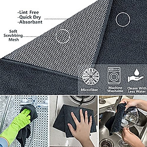 Professional Microwave Silicone Oven Mitts Yarn-Dyed 1 Pair and Kitchen Towels 2 pcs, Kitchen Lines Set for Heat Resistant with 500 Degrees of Kitchen Gloves Pot Holder for BBQ Cooking Baking