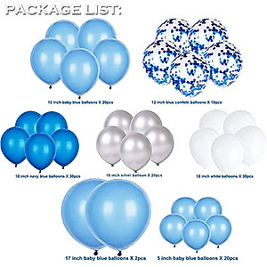 135 Pieces Blue Balloon Garland Arch Kit - White Blue Silver and Blue Confetti Latex Balloons for Baby Shower Wedding Birthday Party Centerpiece Backdrop Background Decoration