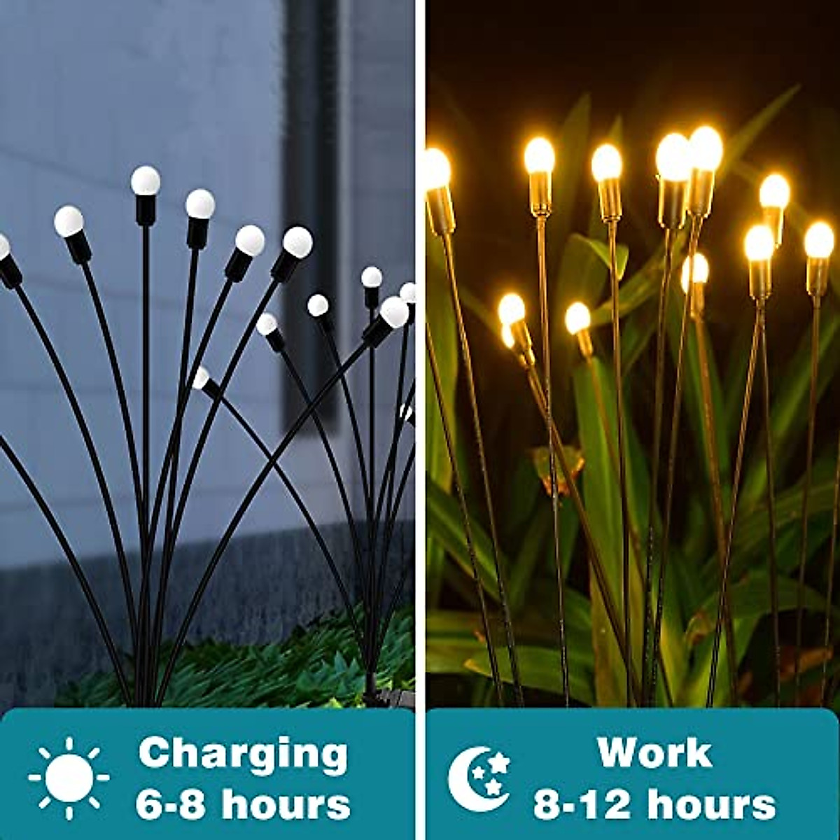 Chahot 2 Pack 20 LED Solar Firefly Lights, Solar Powered Garden Lights Outdoor, Starburst Swaying Solar Firefly Lights, Outdoor Waterproof Path Lights for Yard Patio Pathway Decoration, Warm White
