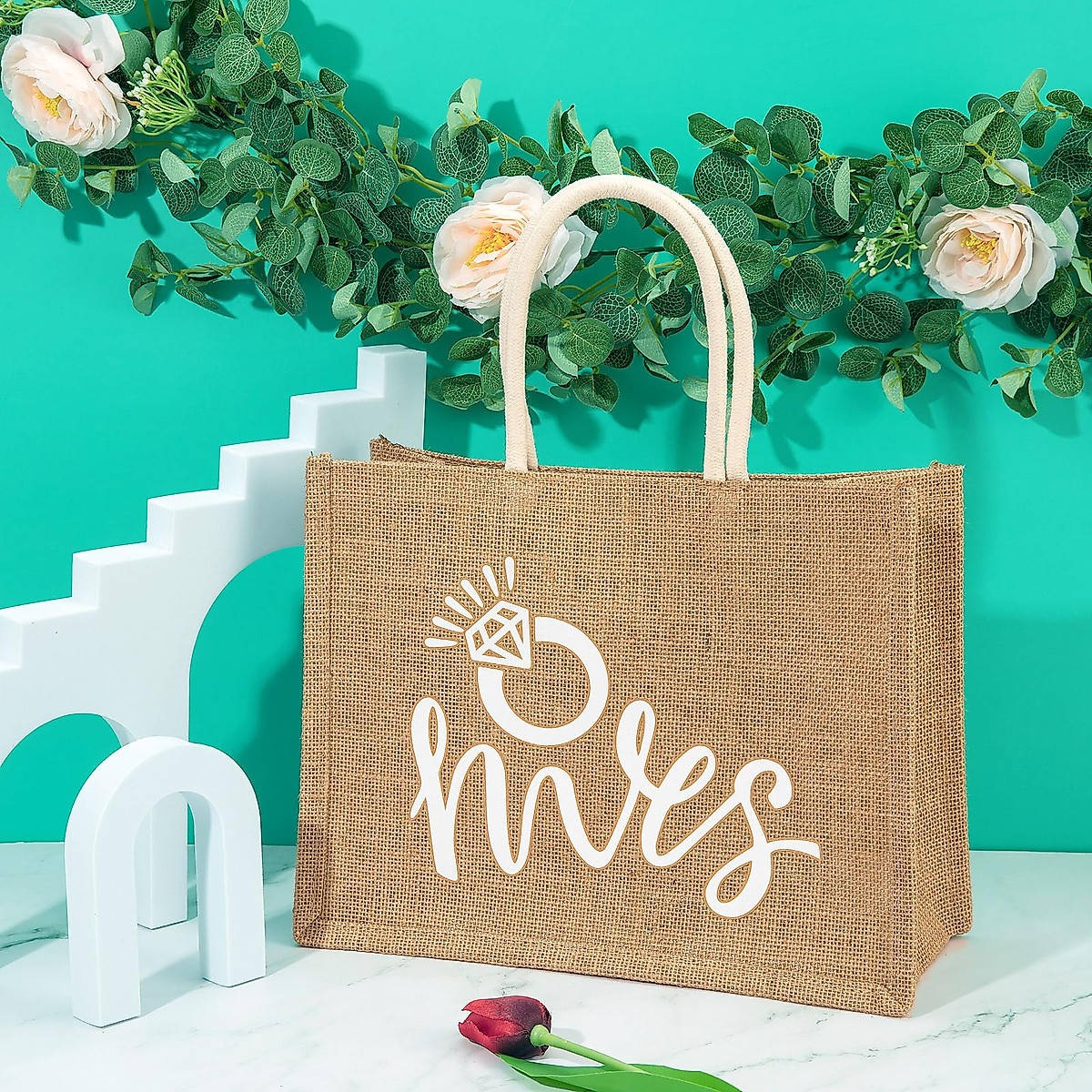 PARBEE Wedding Gift Bag Bridal Shower Jute Tote Bags, Gift Bag for Engagement, Bachelorette, Wedding Party, Honeymoon - Mrs