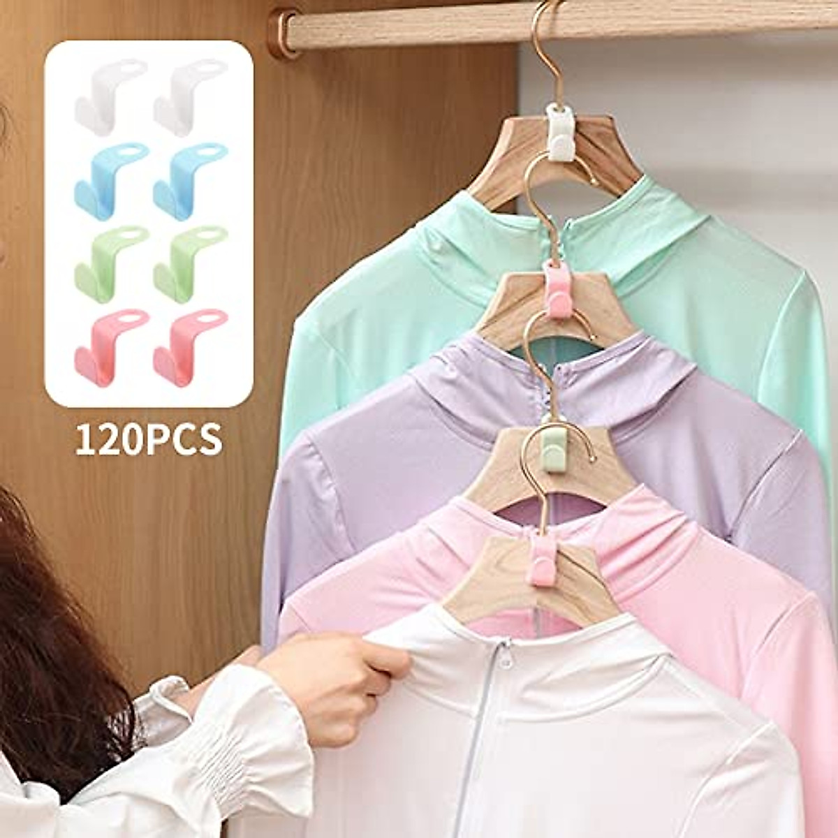 120pcs 4 Color Hanger Hook, Clothes Hanger Connector Hooks, Cascading Hangers, Space Saving for Velvet Closet,Organizer Savers Saver
