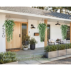 RECUTMS Artificial Hanging Plants Fake Hanging Plant Faux Eucalyptus Leaf Greenery Vine Outdoor UV Resistant Plastic Plants Home Garden Wedding Party Indoor Outdoor Decorations(White)