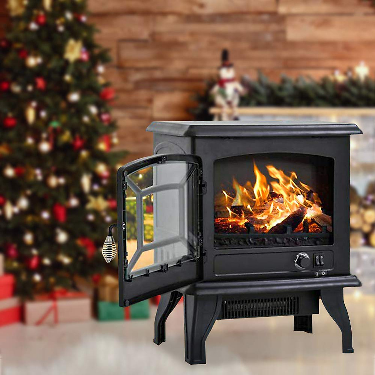 Electric Fireplace Heater, 20" Indoor Fireplace Stove with Thermostat & Realistic Flame Effect, 1500W Freestanding Portable Space Heater, Overheat Auto Shut Off Safety Function, CSA Certified