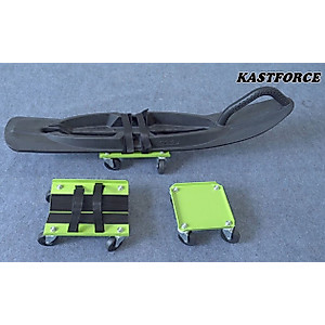 KASTFORCE Snowmobile Dolly Heavy Duty carries up to 1500 lbs (682 kg) V-Slide With 2.5” PVC Swivel Casters Rubber Pad Protecting Skis and 2 Pairs of Heavy Duty Straps Firmly Attaching on Skis KF2014