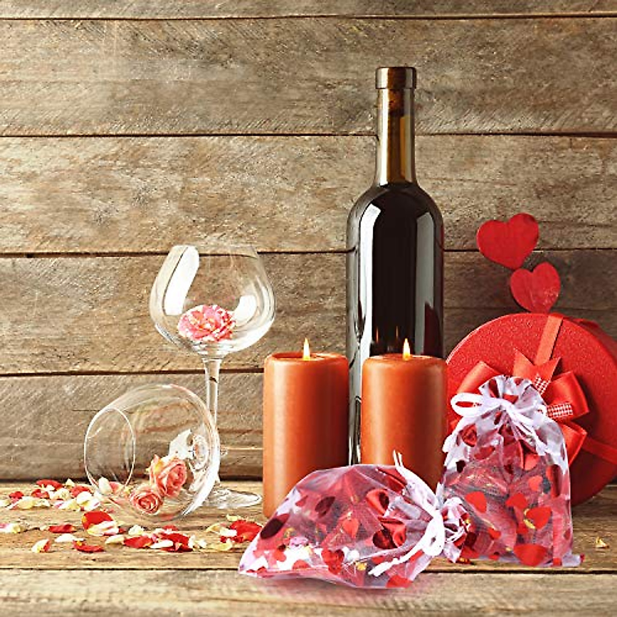 TUPARKA 120 pcs Valentine Gift Bags,Valentines Candy Treat Bags, Love Heart Organza Bags Drawstring Pouches for Valentines Goodie Wedding Gift Packaging,Valentines Party Favor Bags