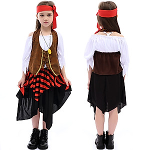 Latocos Pirate Costume for Kids Girls Pretend Role Play Dress Up Halloween Costumes Birthday Gift Ages 3-12 Years