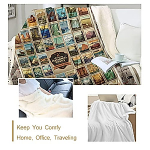 Sleepwish US National Parks of America Luxury Sherpa Blanket List Vintage Fluffy Microfiber Fleece Throw Retro National Parks Lightweight Bed Couch Blankets (Throw 50"x60")