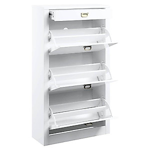 BOWERY HILL Contemporary Shoe Cabinet in White High Gloss Finish