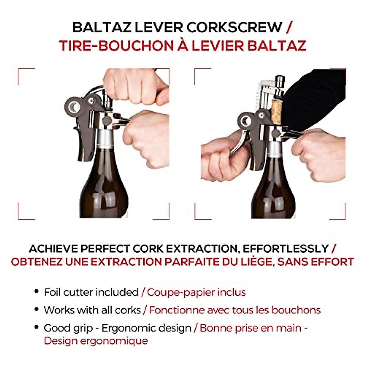 Peugeot 200510 Baltaz Dark Lever Corkscrew/Wine Bottle Opener, Black 5.52in.
