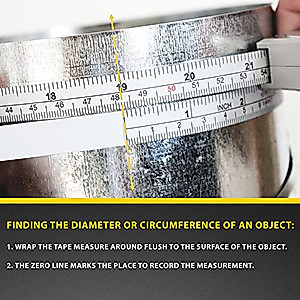 Perfect Pi Diameter Circumference Tape Measure - Imperial and Metric Tape Measure 1/2-inch by 12ft / 3.5m Use for Measuring Cylindrical Objects (Pipe Tape, Tree Tape) Model DCT120