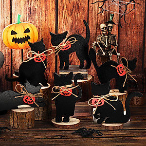 Pinkunn 6 Pcs Halloween Wood Decors with Pumpkin Black Cat Silhouette Decor Wooden Tiered Tray Sign for Home Table Mantel Party Centerpiece