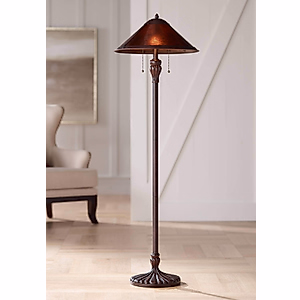 Regency Hill Capistrano Mission Farmhouse Traditional Standing Floor Lamp 57.5" Tall Rustic Bronze Metal Brown Red Natural Mica Empire Shade for Living Room Reading House Bedroom Home