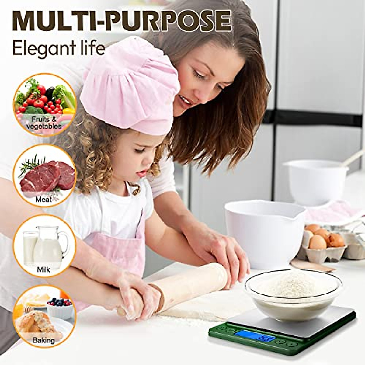 CHWARES Food Scale, Kitchen Scale with Trays 3000g/0.1g, Small Scale with Tare Function Digital Scale Grams and Ounces for Weight Loss, Dieting, Baking, Cooking, Meal Prep, Coffee, Green