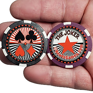 Poker Chip Cardians with Playing Cards Printed on Them - Perfect for Poker Runs - Includes Standard 52 Cards with 2 wilds & 1 Double Back